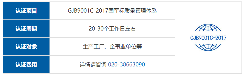 国军标质量管理体系 GJB9001C-2017认证 - 项目认证 - 深圳市思誉企业管理顾问有限公司广州分公司